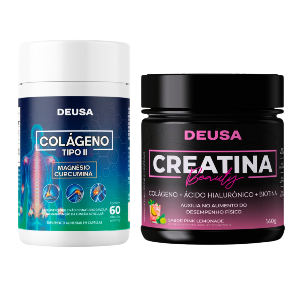 Kit Creatina Beauty Deusa 140g (creatina rosa) e Colágeno Tipo 2 Com Curcuma Magnésio 60 ...