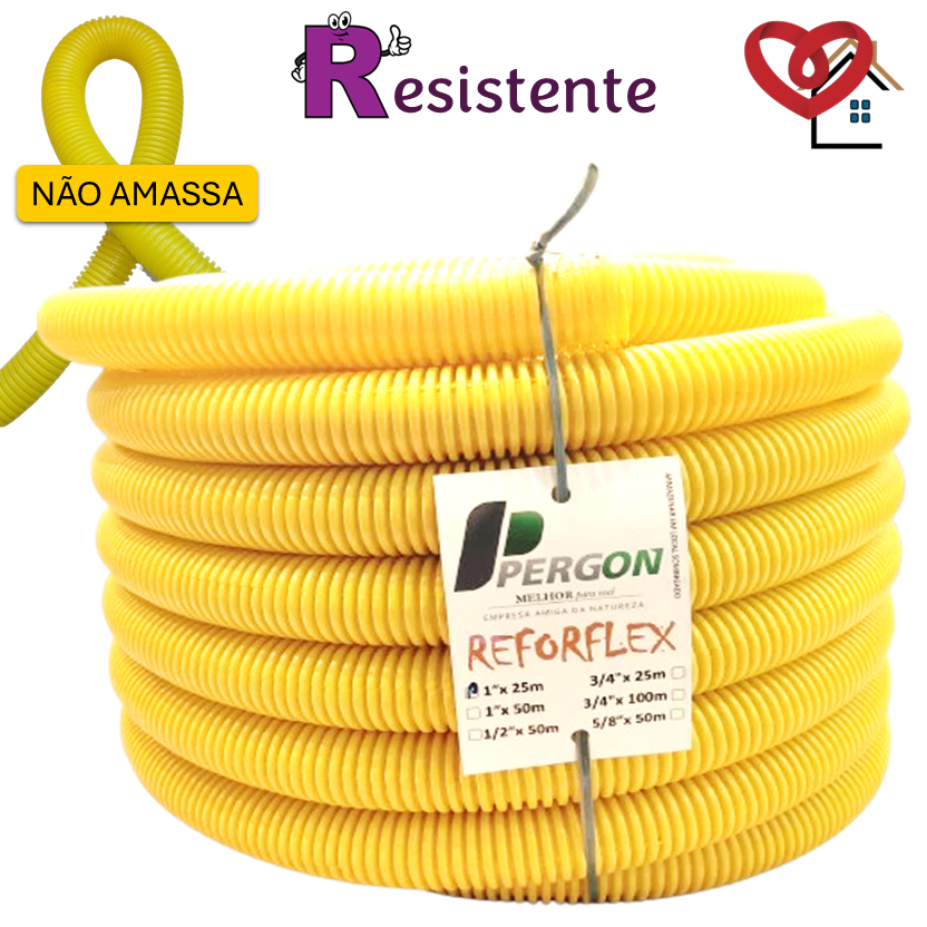 CONDUITE ELETRODUTO FLEXIVEL REFORÇADO 1" Amarelo 25 METROS | Shopee Brasil
