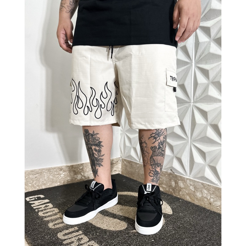Bermuda Tactel Trip Side Original “Flame” - Bege Claro | Shopee Brasil