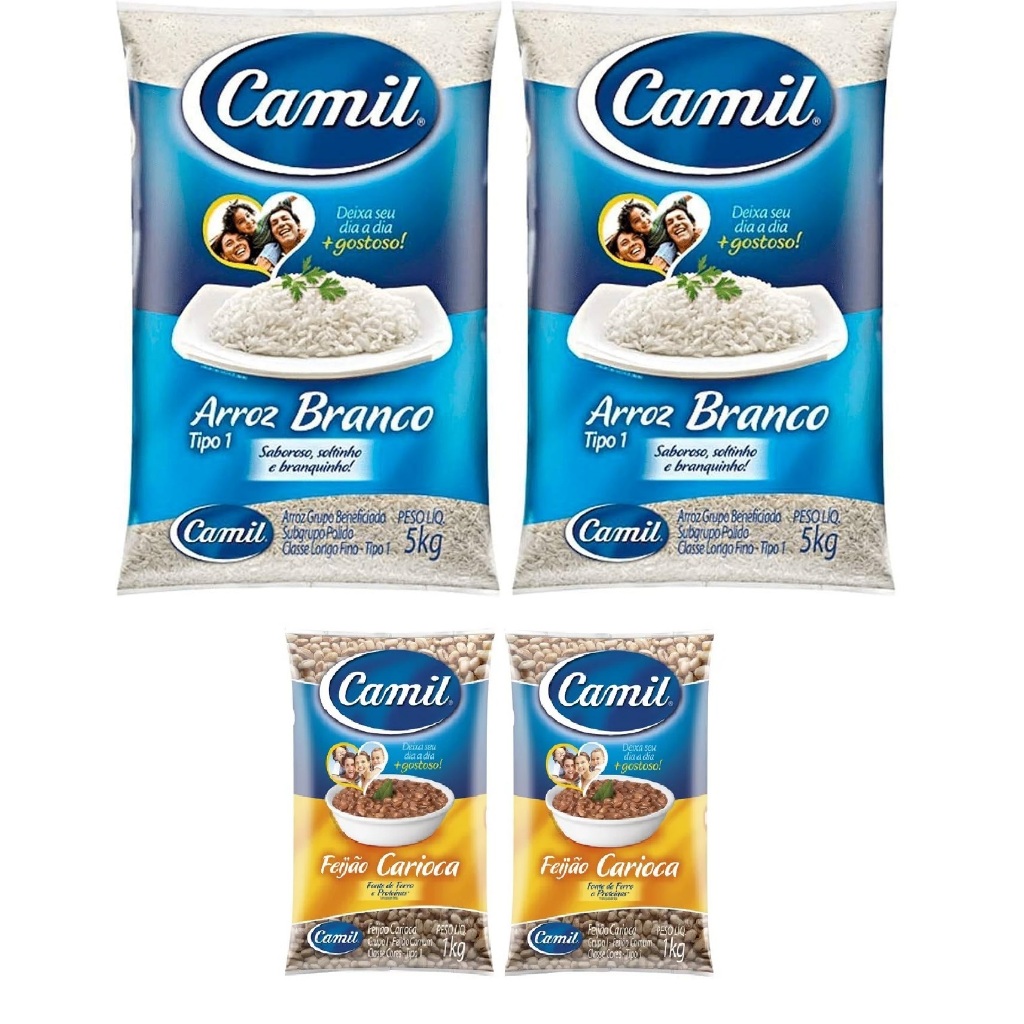 2 Arroz 5kg e 2 Feijão 1kg Camil | Shopee Brasil