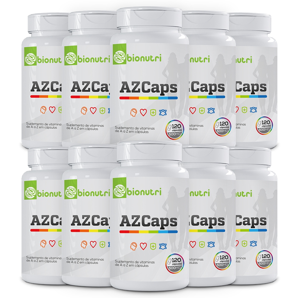 Kit 10x Multivitamínico de A a Z AZcaps 120 Cápsulas 500mg - Bionutri ...