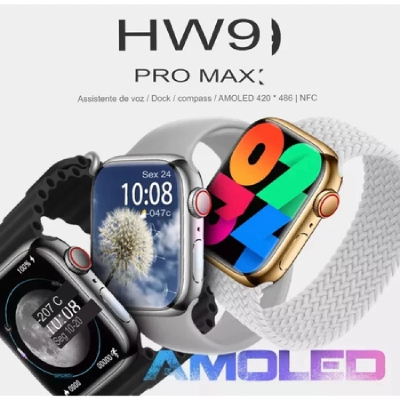 Smartwatch HW9 Pro Max Serie 9 Tela Amoled 2.2 inch 3 Pulseiras Extra ...