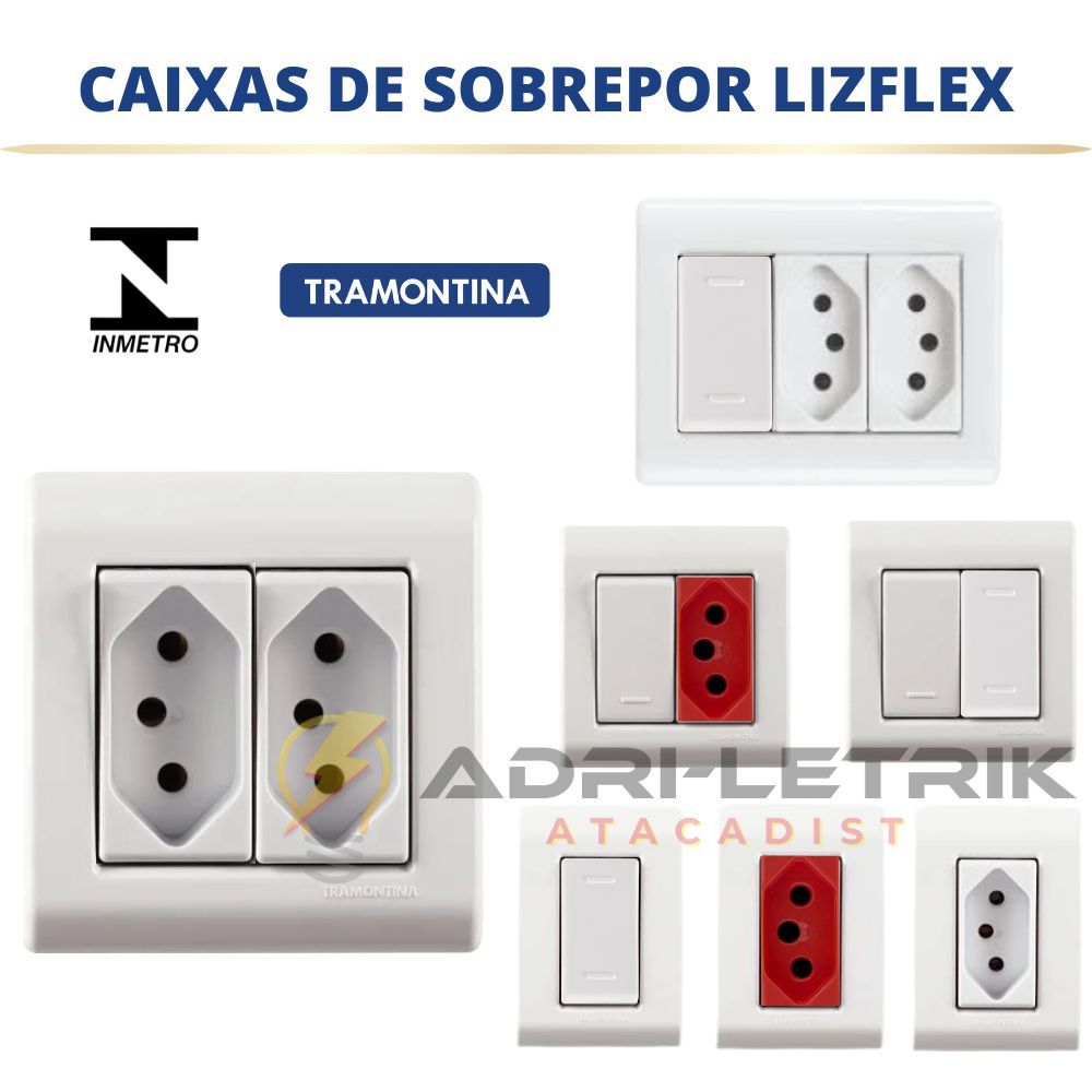 CAIXA DE SOBREPOR TOMADA 10A, 20A INTERRUPTOR SIMPLES OU PARALELO LIZ ...