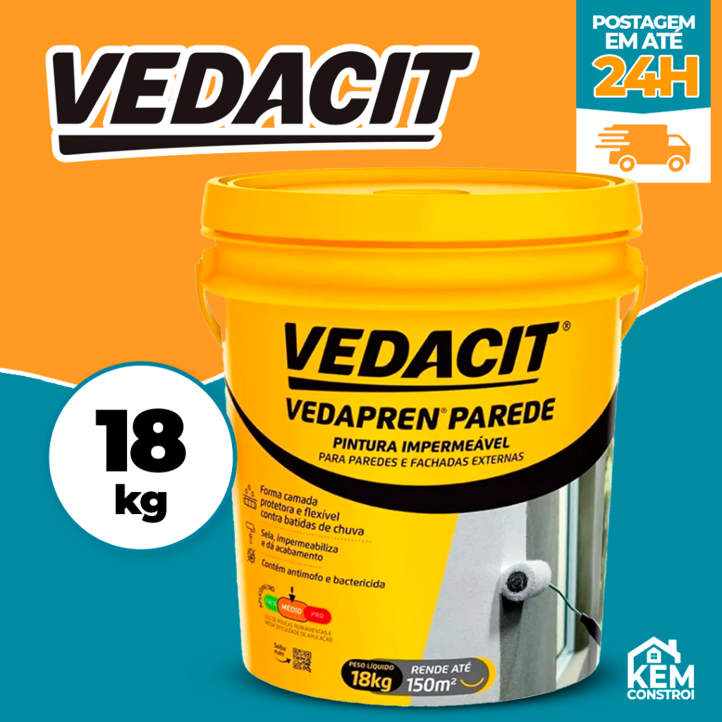 Pintura Vedapren Impermeabilizante para Parede 18kg - Vedacit | Shopee ...