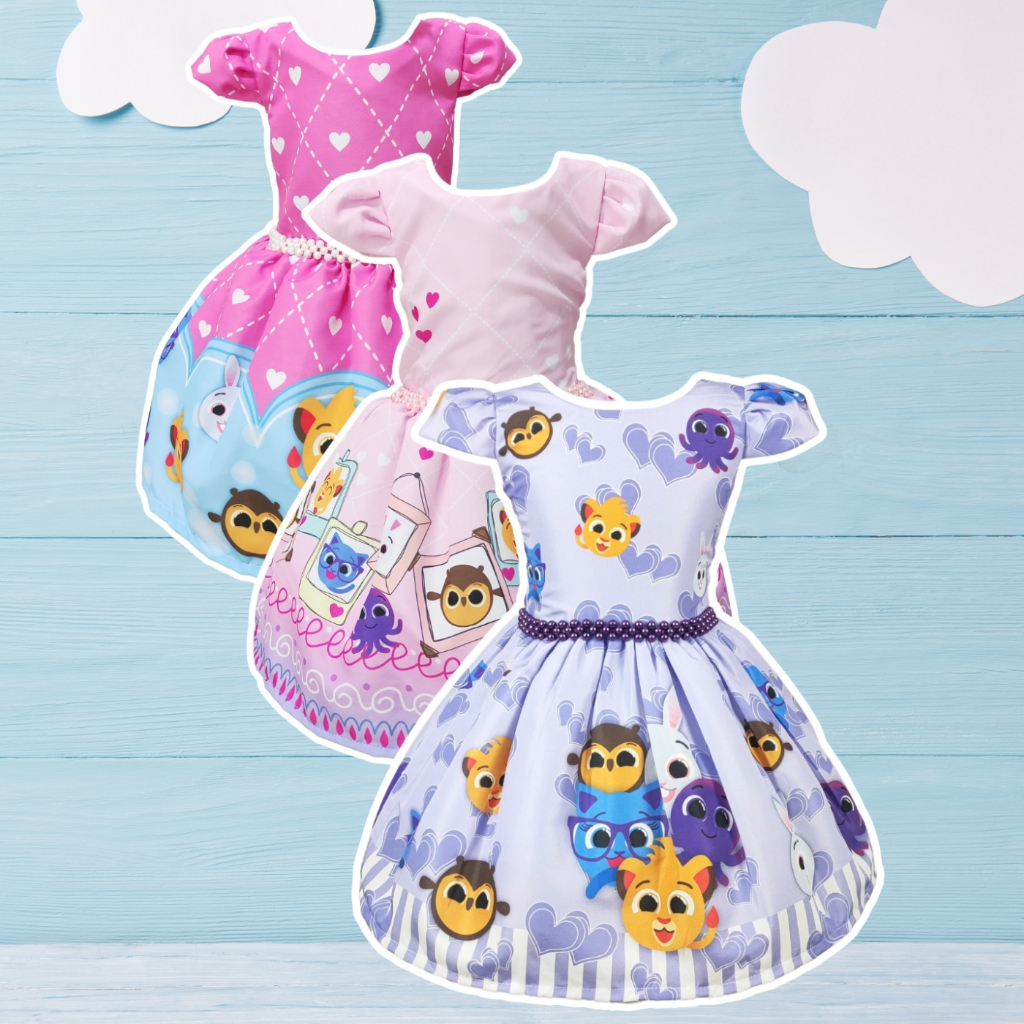 vestido temático infantil menina, estampa do desenho bolofofos, roupa ...