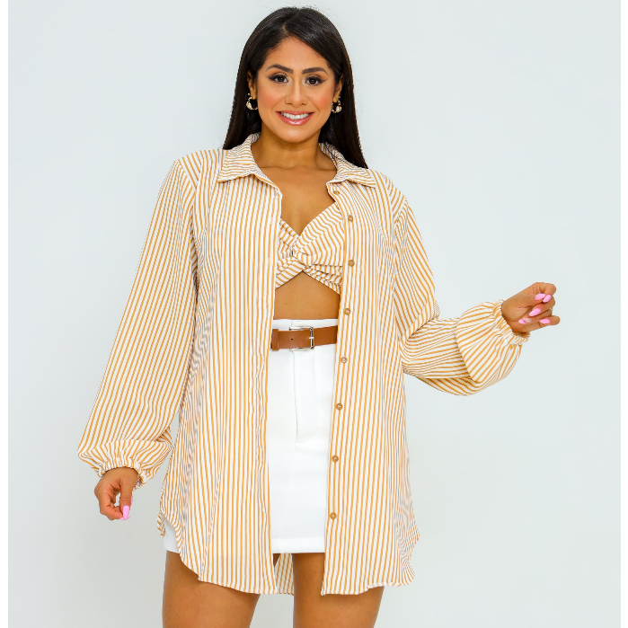 Conjunto Chamisse Listrado Con Cropped De Amarraçaes | Shopee Brasil