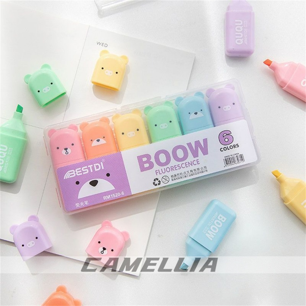 Kit de 6 Cores Mini Marca-Texto de Ursinho Boow | Shopee Brasil