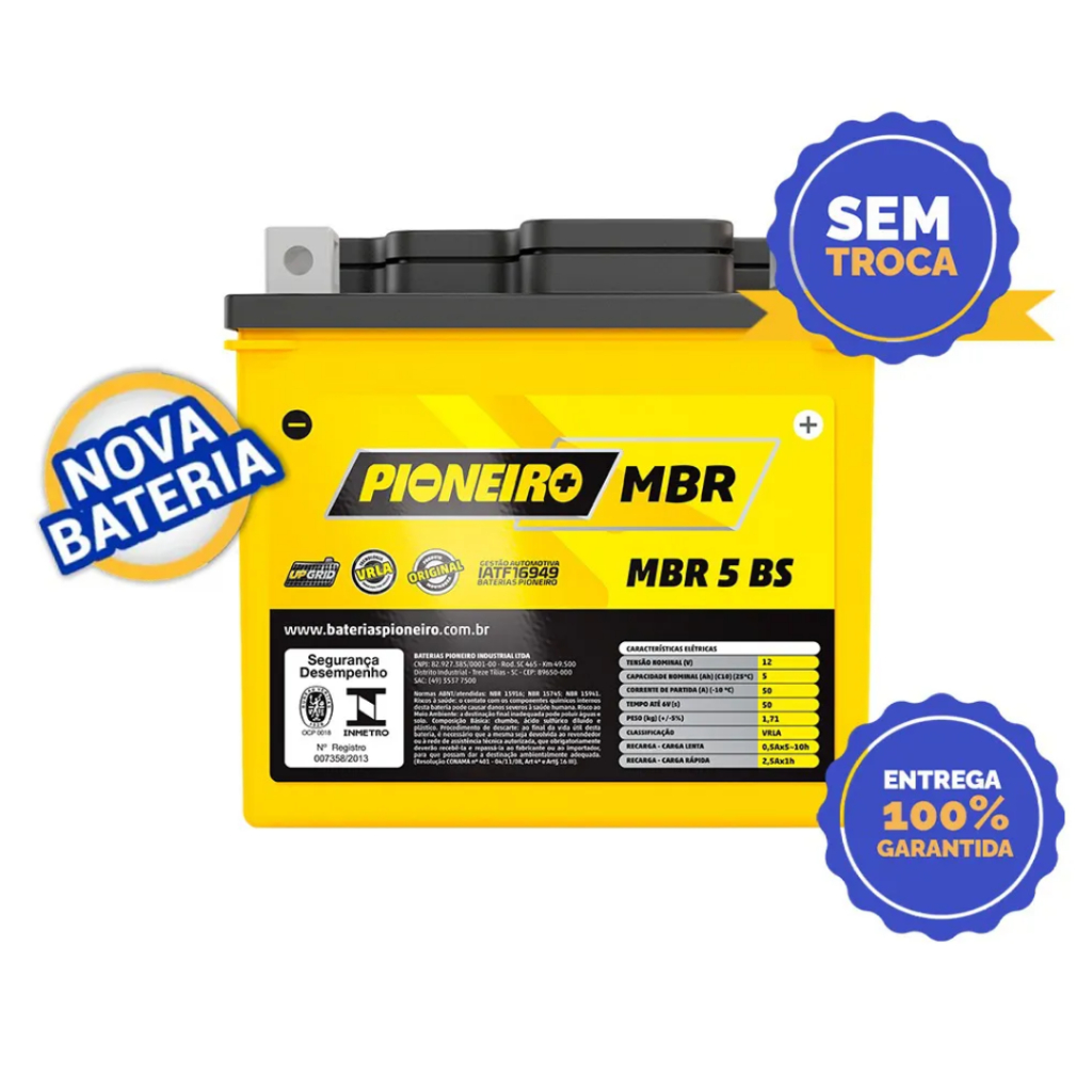 Bateria Moto Pioneiro MBR5-BS 5Ah Titan/Fan/Start/Cargo 160/150/125 Pcx ...