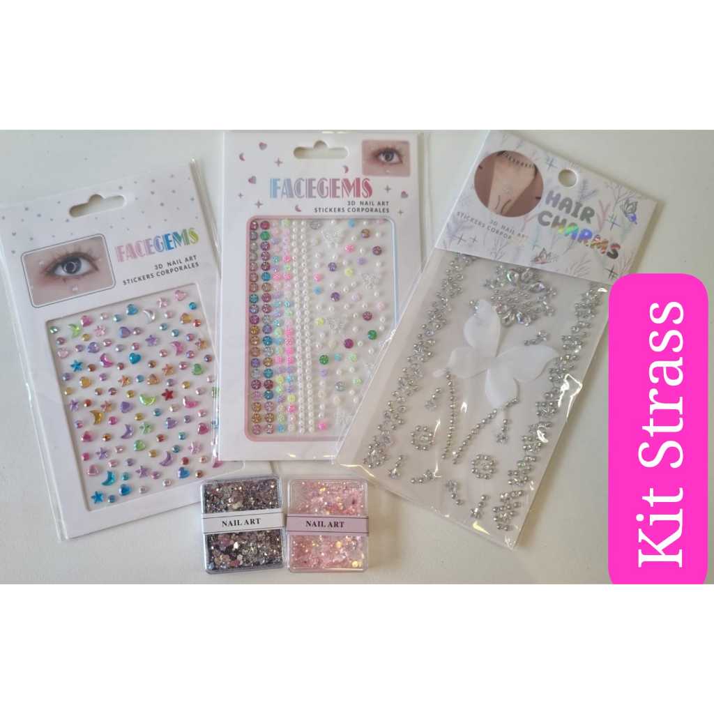 Kit Strass Brilho Stickres Make Adesivo Para Colar no Rosto e Nas Unhas ...