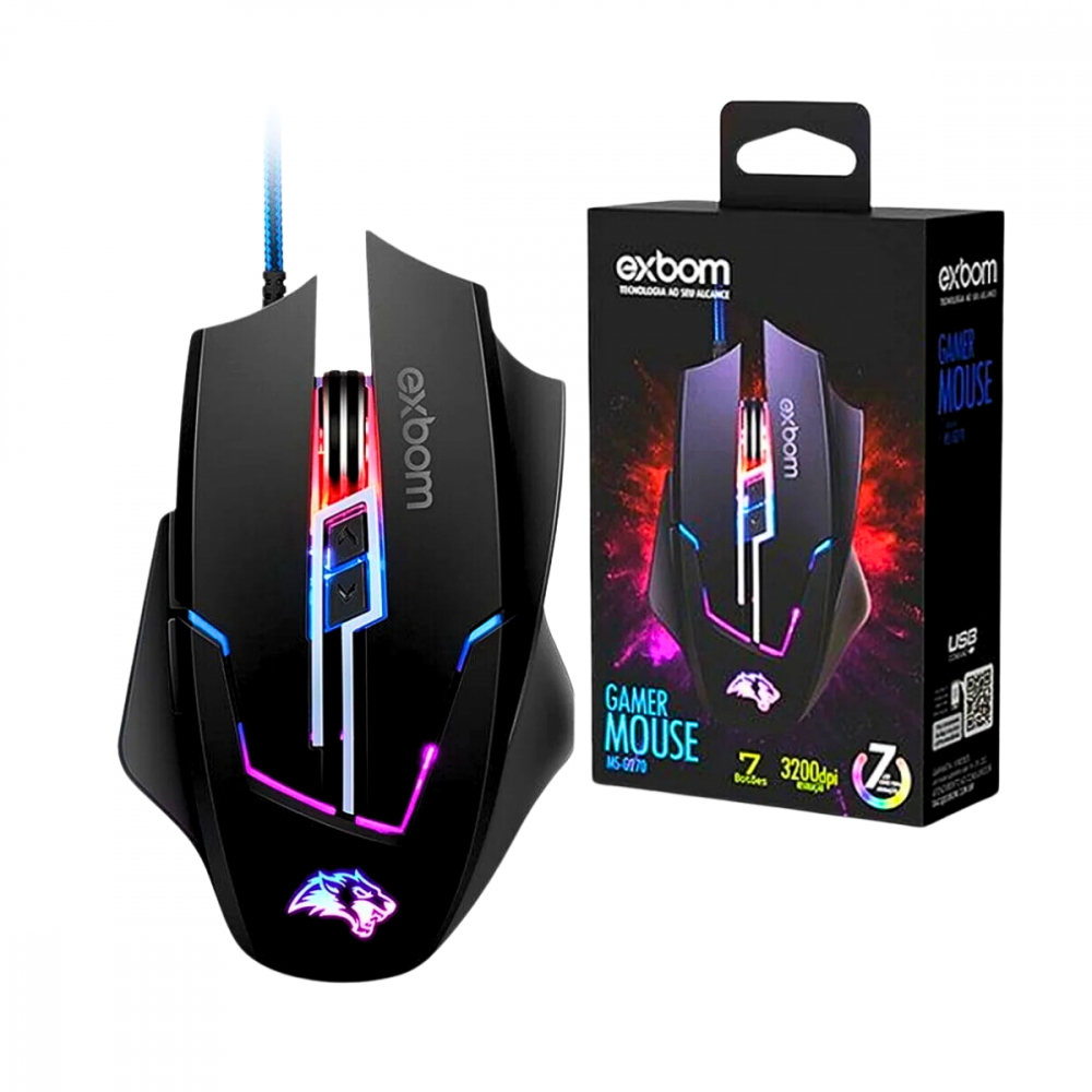 Mouse Gamer LED RGB com 7 Botões Base de Metal 3200 DPI Exbom MS-G270 | Shopee Brasil