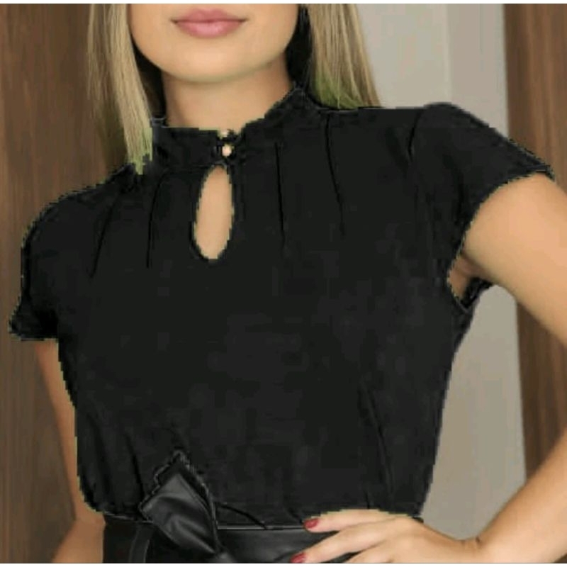 CAMISA FEMININA, COM FECHO DE BOTÃO NA GOLA. | Shopee Brasil