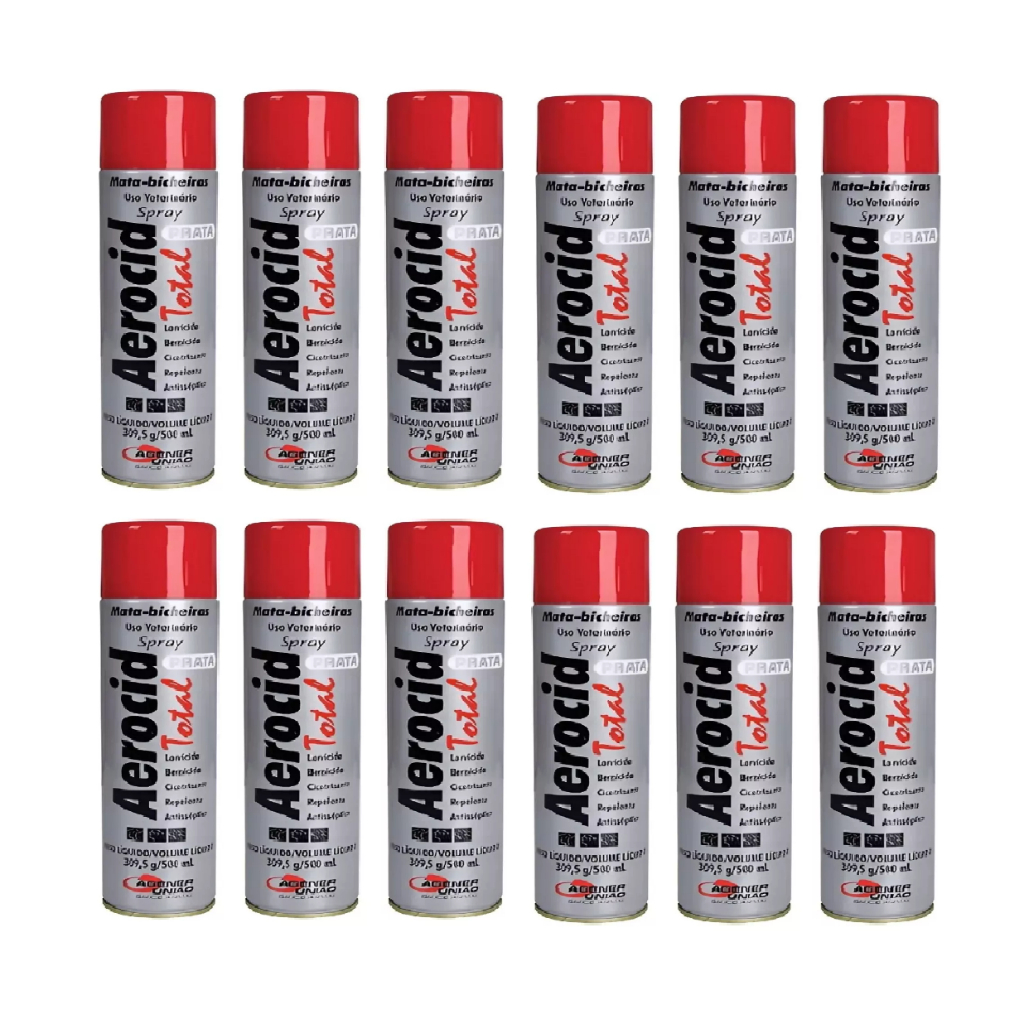 Mata Bicheira Prata Spray Aerocid Total 500ml Kit 12 Un | Shopee Brasil