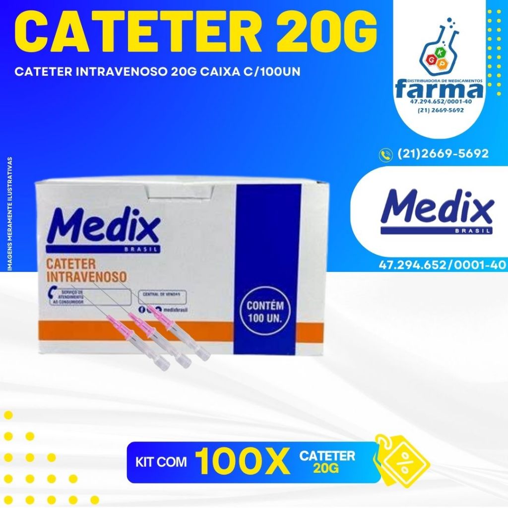 Cateter amarelo 2.0 Intravenoso Periférico jelco 20g Cx 100uni ...