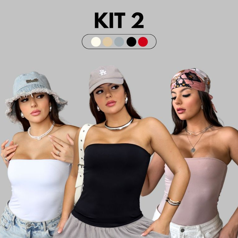 KIT 2 Tube Top Suplex Blusa Faixa Feminino Cropped Tubinho Comprido ...