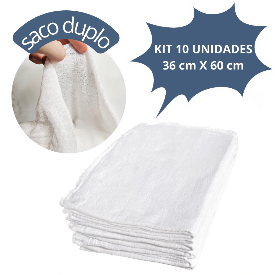 kit 10 Pano de chão branco tamanho grande 60 x 36 saco duplo alvejado ...