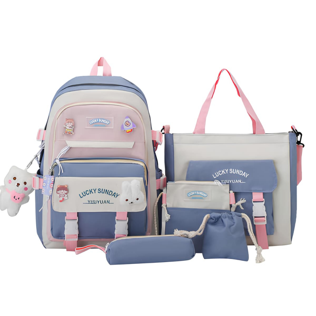 Kit Mochila Escolar Coreana Reforçada Completo 5 Peças - Mochila, Bolsa ...