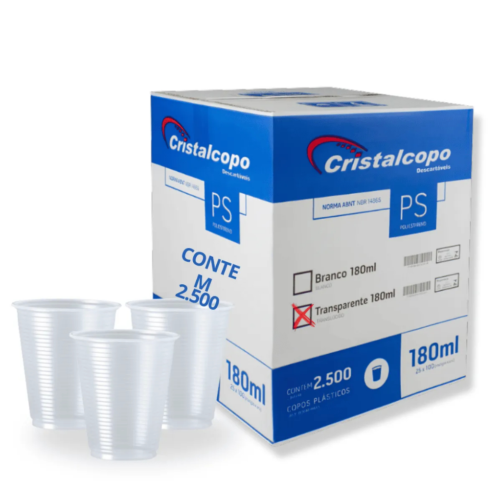 Copo Descartavel Cristalcopo 180ml Ps Transparente Com 2500 Unidades | Shopee Brasil