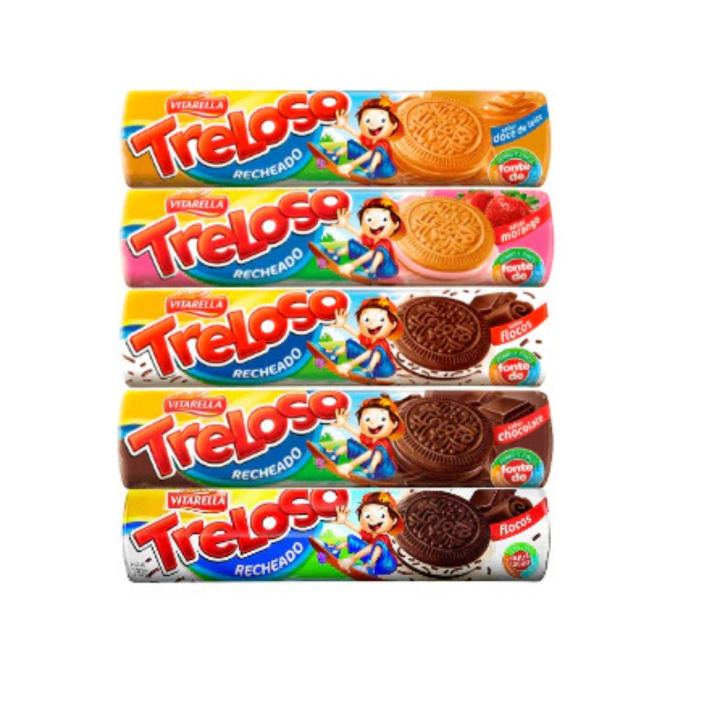 Biscoito Recheado Treloso 120g: Sabores Morango, Chocolate e Brigadeiro ...