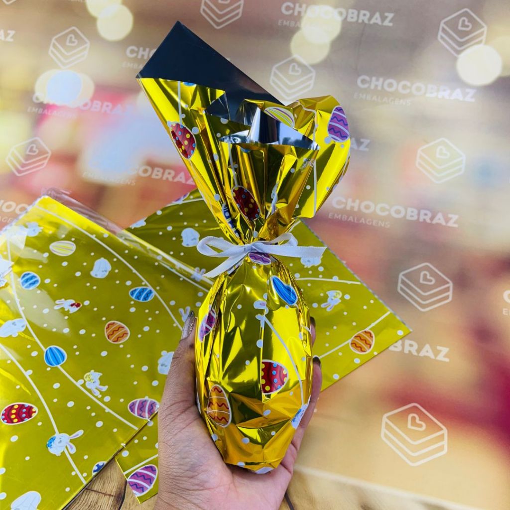 25~100 Sacos Express P/OVO DE PÁSCOA COELHOS AMARELO Ovo Páscoa 100g a 150g - 24X24 cm INOVE ...