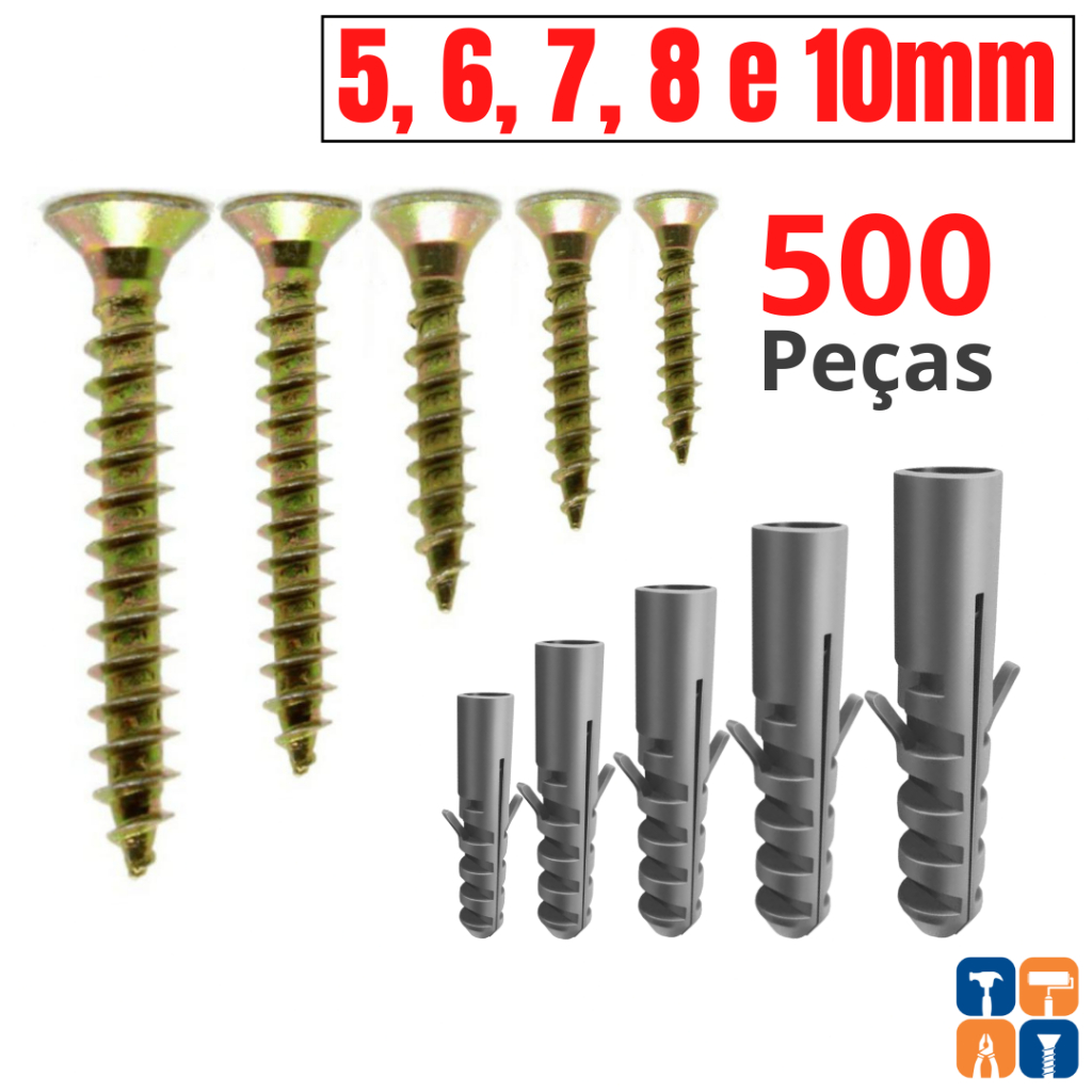 Kit Buchas Sem Anel com Parafuso 5 6 7 8 10 com 500 Peças Kit Parafusos ...