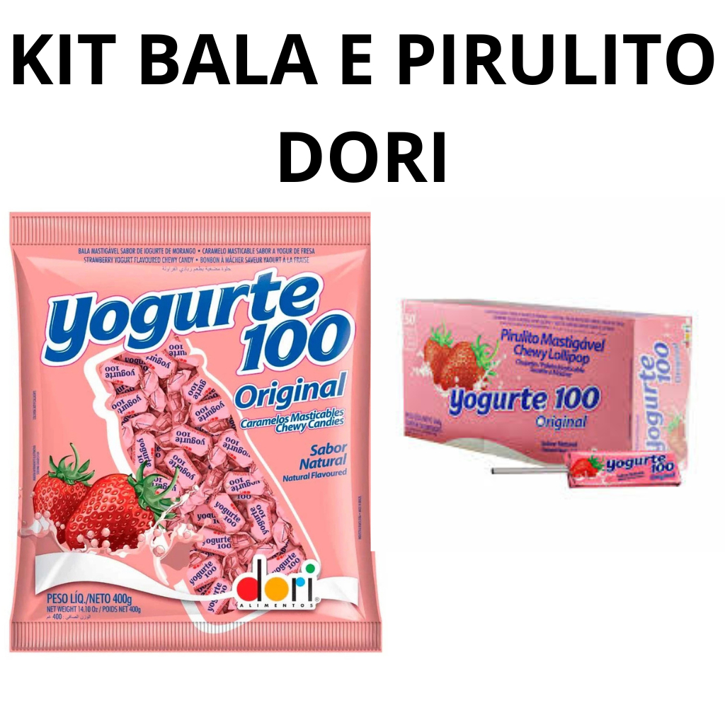 DORI YOGURT 100 KIT BALA 400gr E PIRULITO MASTIGAVEL 560gr | Shopee Brasil