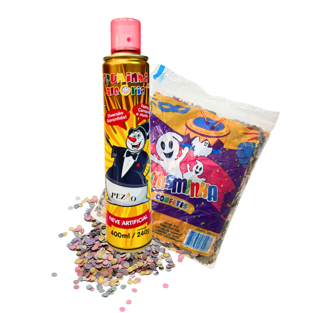 Kit Espuma Neve De Carnaval Folia 400ml + 100g De Confetes | Shopee Brasil
