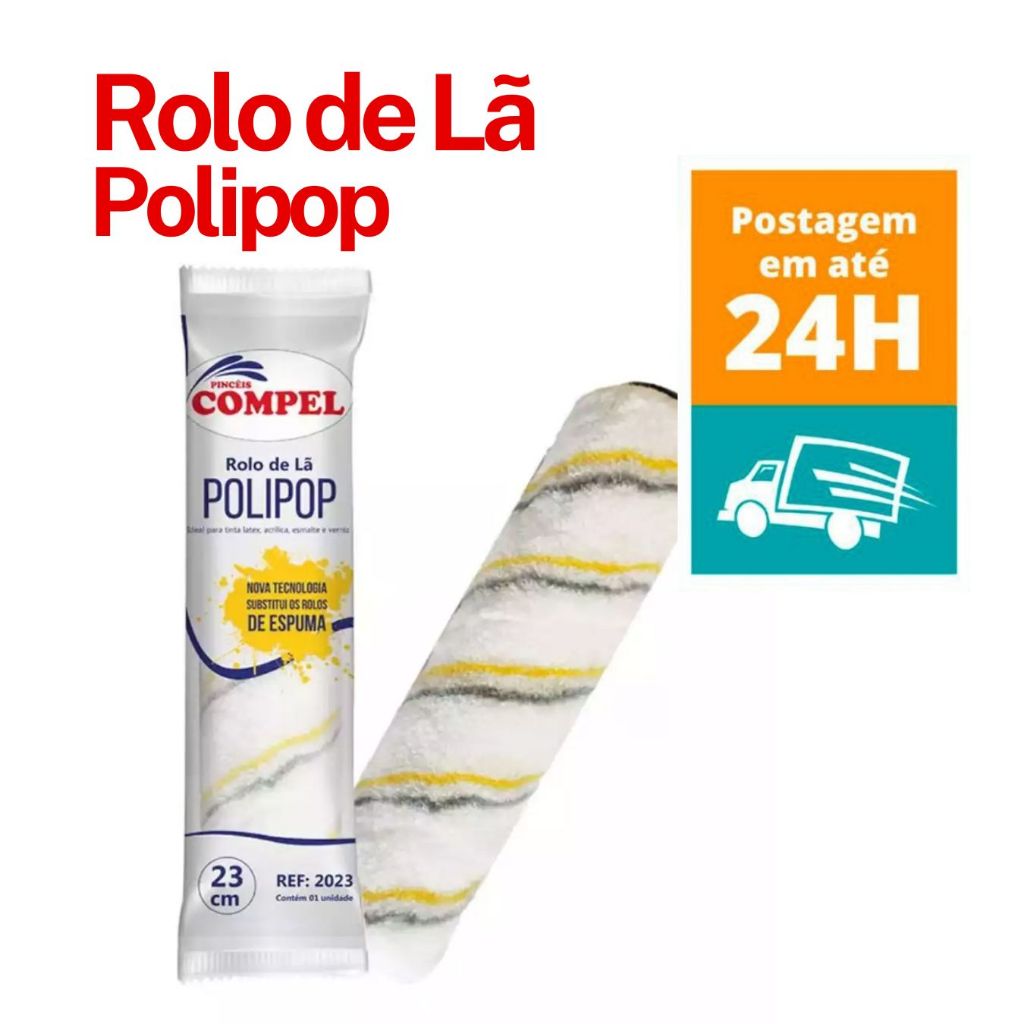Rolo de Lã Polipop para Pintura 23cm Kit 6 unidades Compel | Shopee Brasil