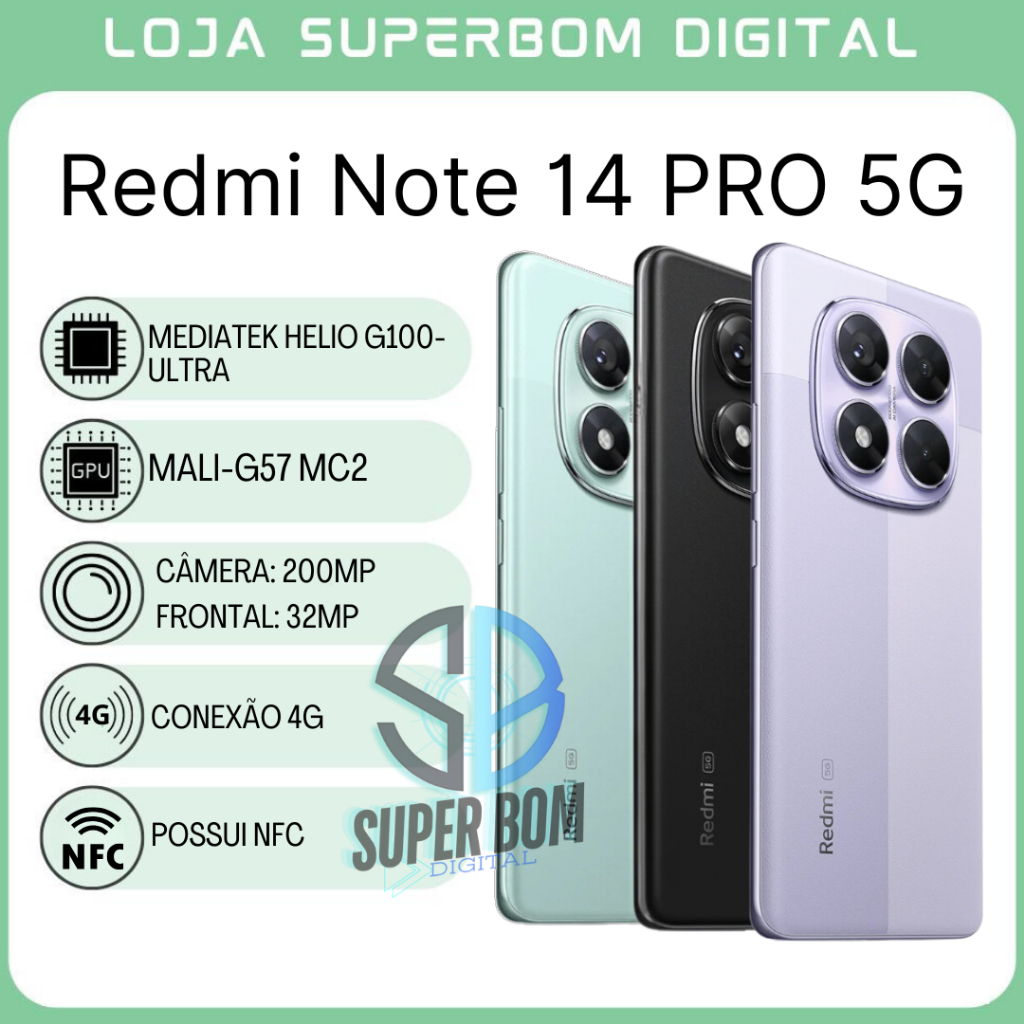 Xiaomi Redmi Note 14 Pro 5G 256GB8GB RAM, Câmera 200MP, Processador ...