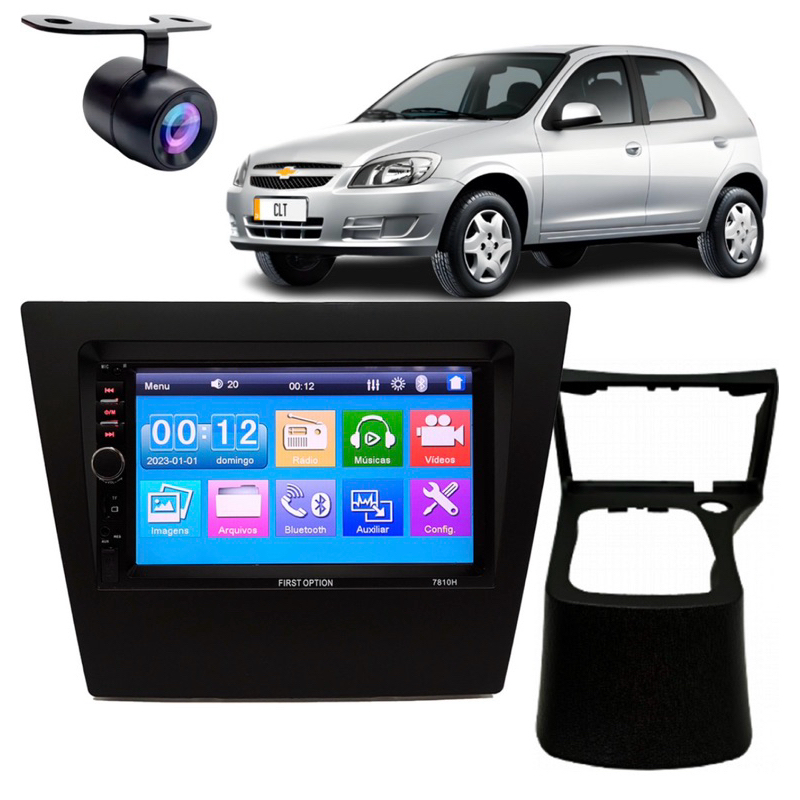 Kit Central Mulimidia MP5 Celta Prisma 2006 até 2012 Espelhamento Bluetooth Android Ios ...