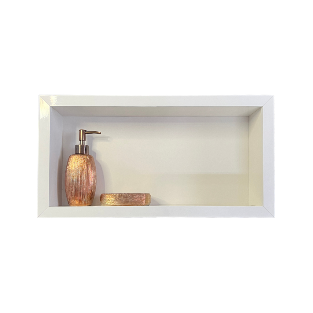 Nicho Porcelanato Branco Polido Banheiro Box 23x40x11 Borda Alumínio ...