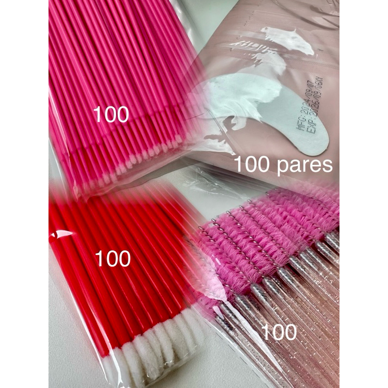 kit 100 Escovinhas + 100 Microbrush + 100 Aplicador De Gloss + Kit 100 Pares De Gel Pads (200 ...