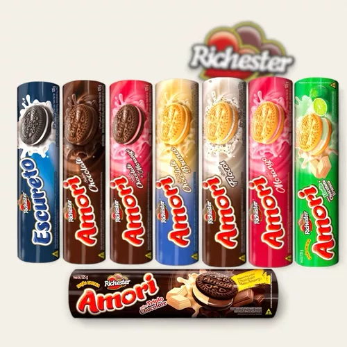 Kit com 10 - Biscoito Recheado Amori Richester Sabores 125g Cada ...