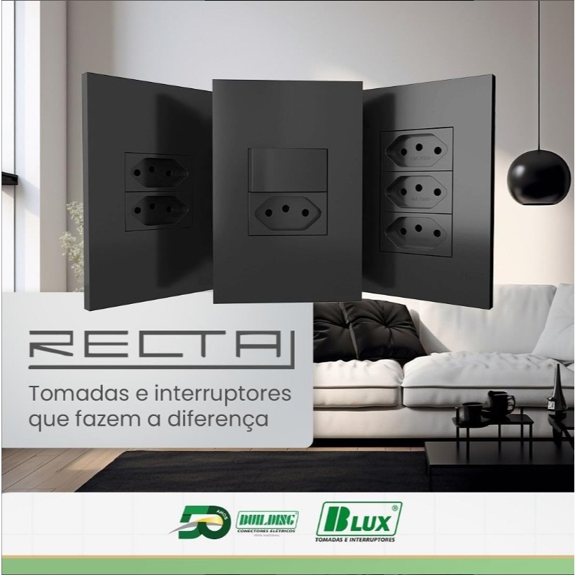 Kit Conjunto Tomada Preto Fosco 10a 20a Interruptor Simples Paralelo 4x2 Black Satin Recta Blux ...