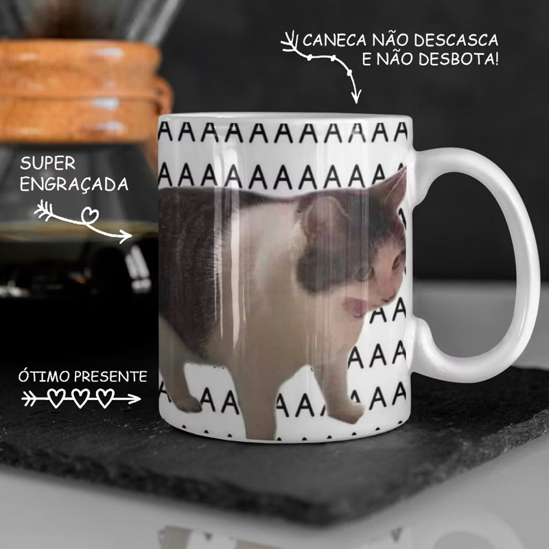 Caneca Gato Surtado Meme AAAAAAA | Shopee Brasil