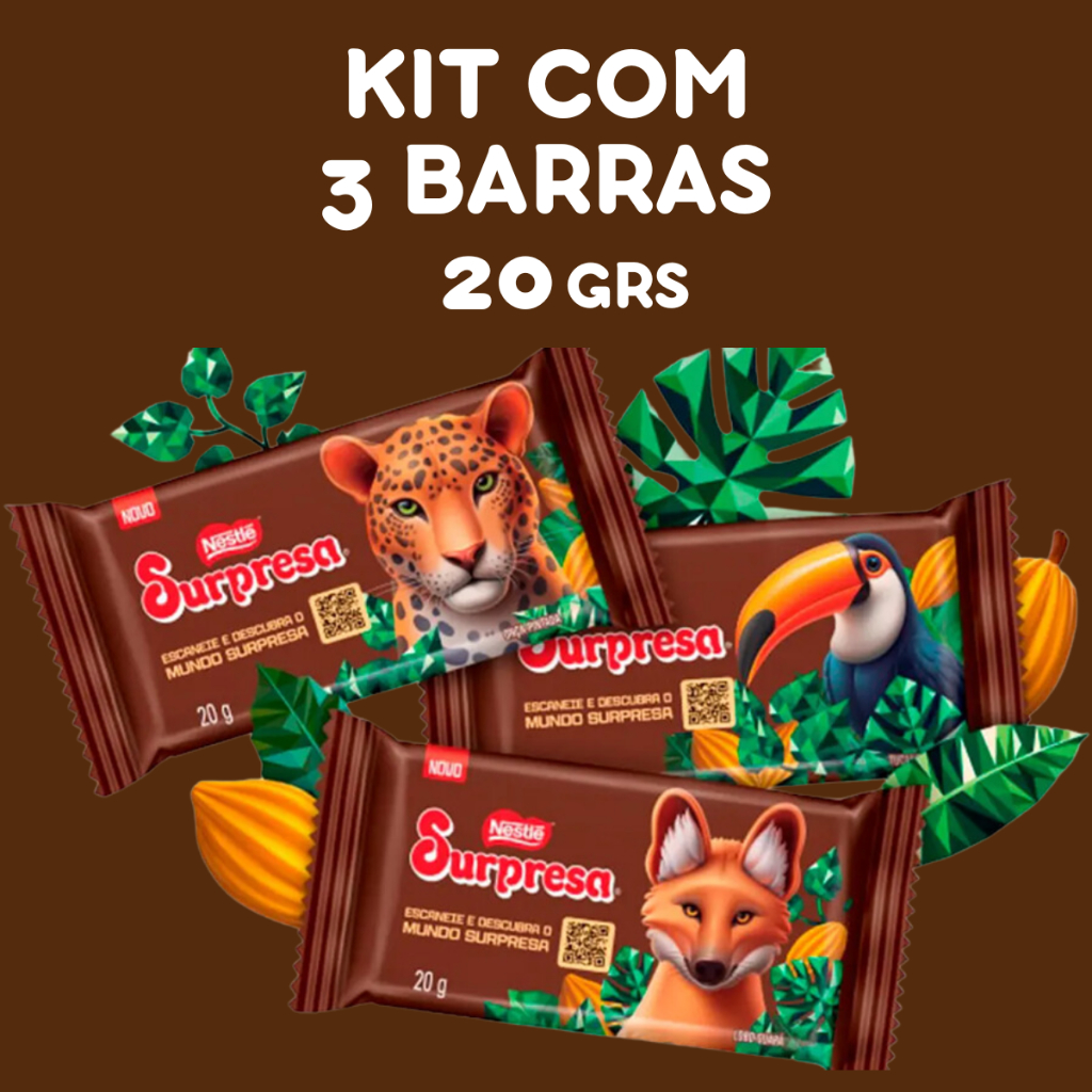 Barra de Chocolate Surpresa Nestlé Kit com 3 Barras de 20g Cada - O ...
