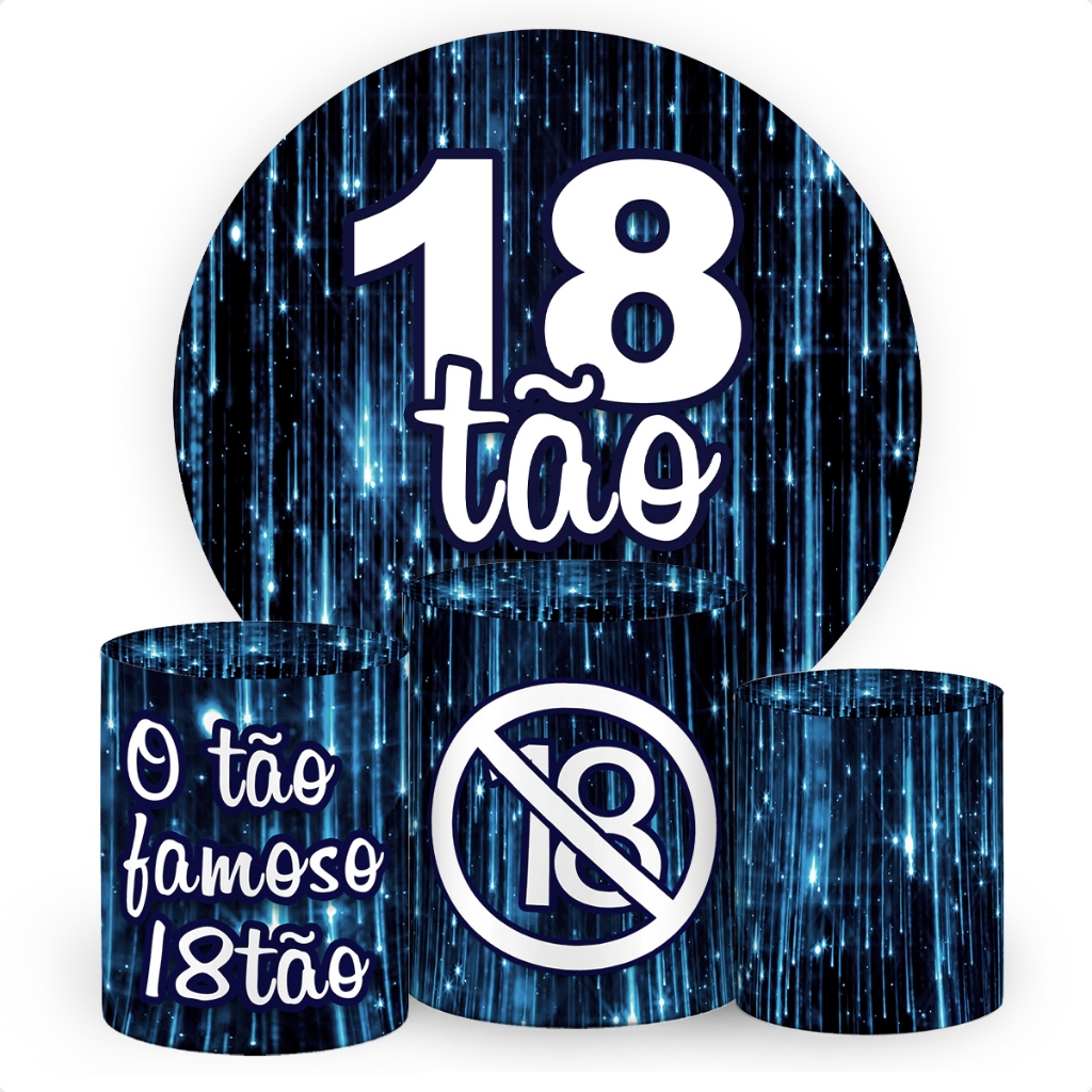 Kit Painel Redondo 1,50m + Trio Capas De Cilindro em Tecido 18tão 18 Anos Dezoitão Azul SKP-302 ...