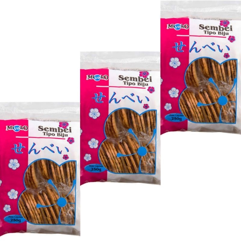 Kit com 3 Biscoito Sembei Tipo Biju Miyako 250g cada | Shopee Brasil
