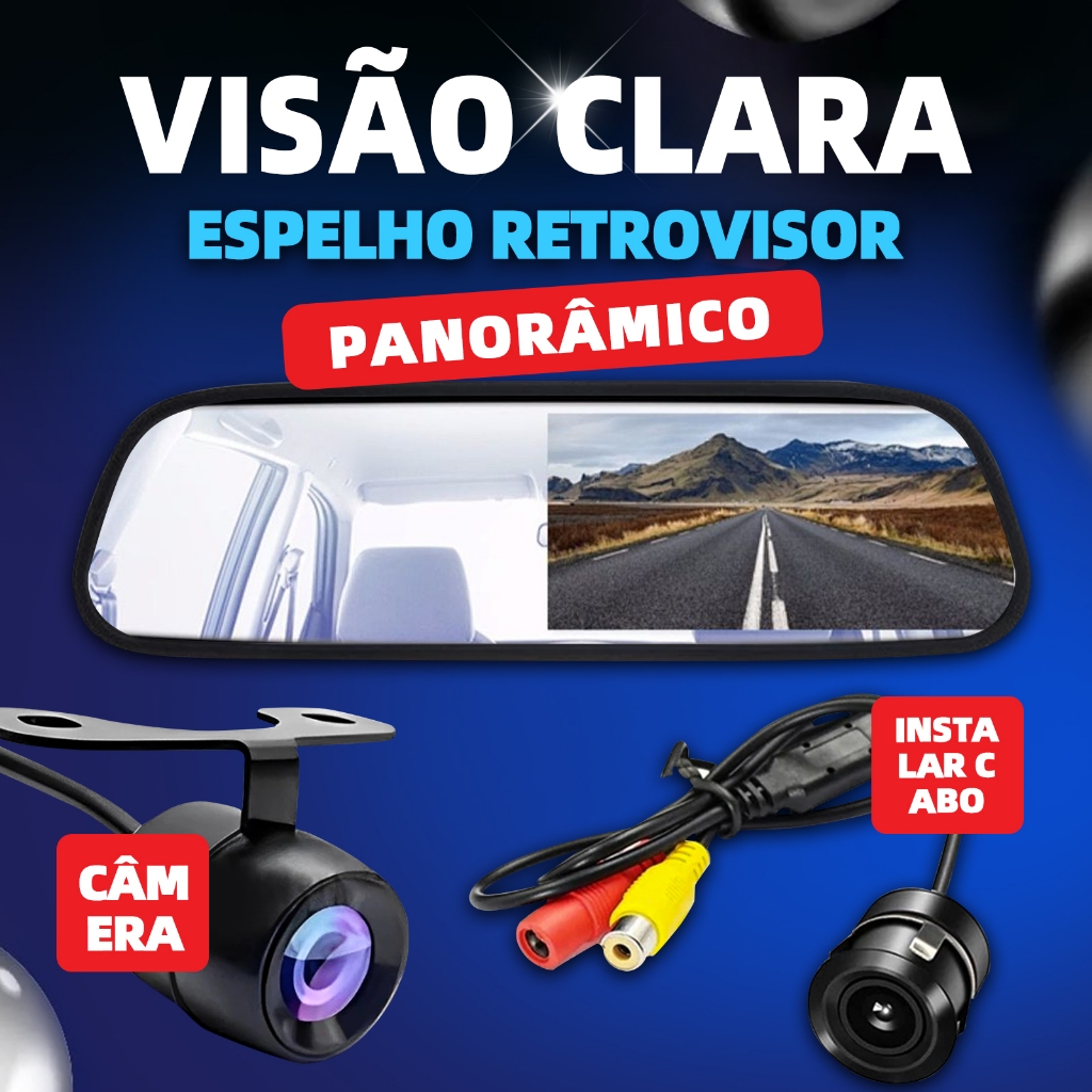 2024 Kit Retrovisor Visor Espelho Tela Lcd Veicular + Câmera De Ré | Shopee Brasil