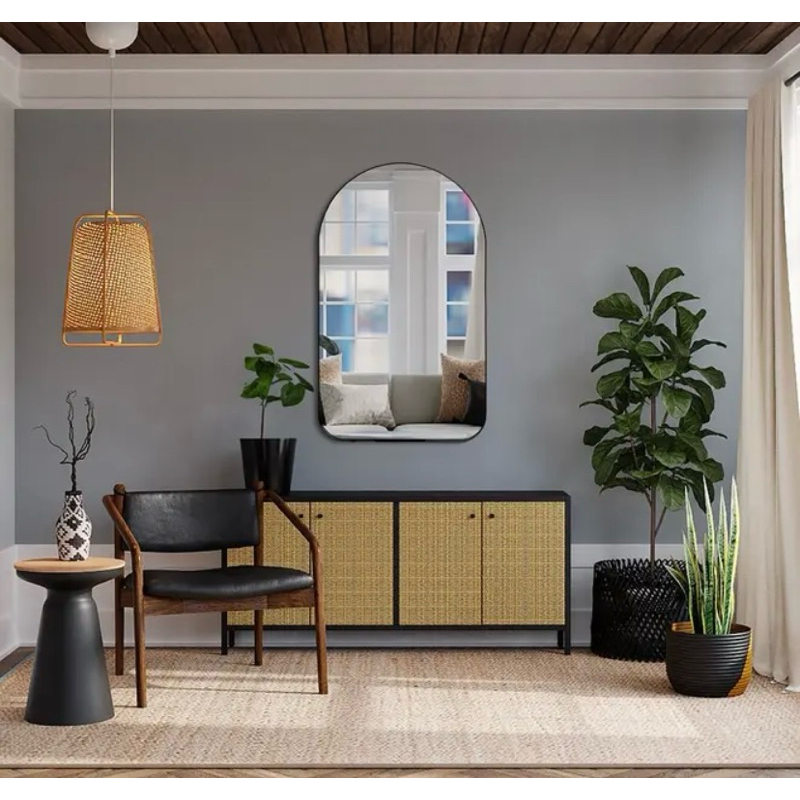 Espelho Orgânico Borda Couro 3cm Decorativo Sala Quarto 44x64cm Mod ...