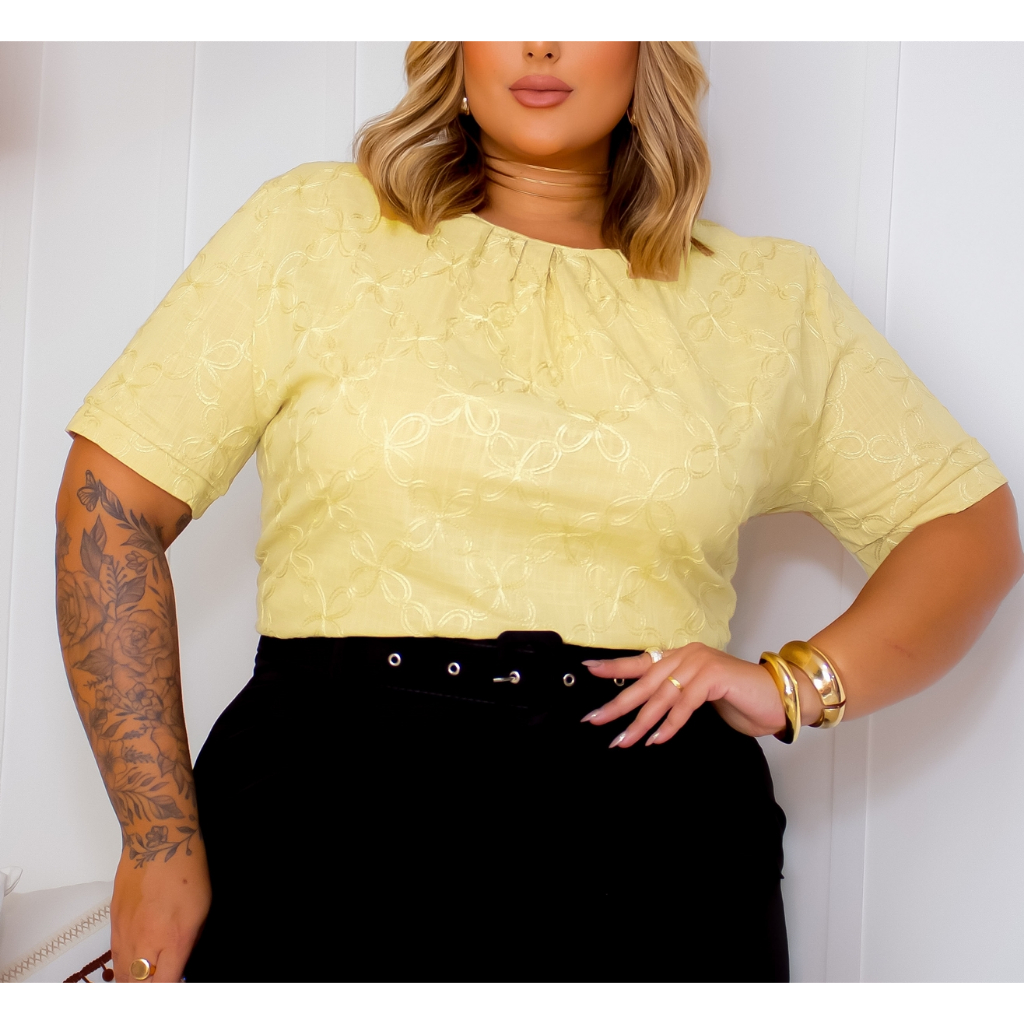 Blusa Feminina Manu Ellas Plus Size Bordada Manga Curta | Shopee Brasil