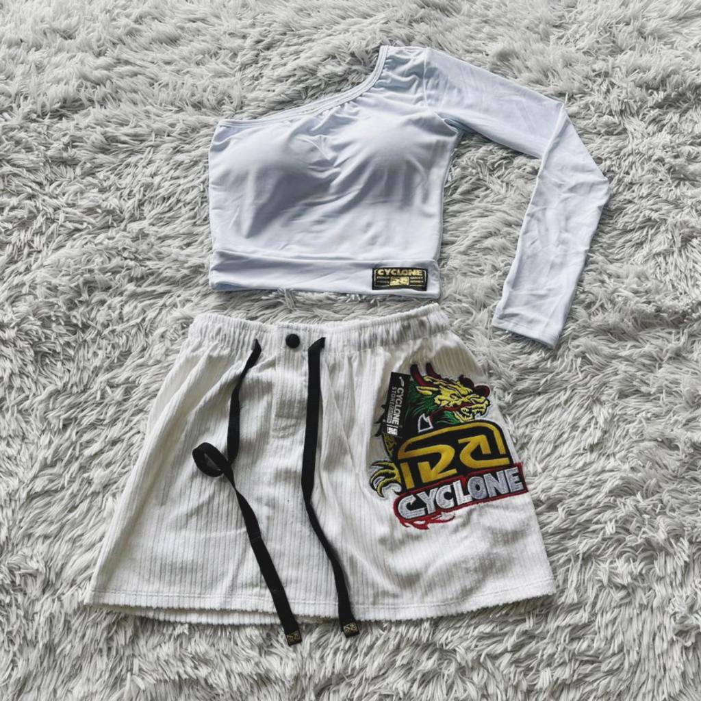 Kit Saia Da Cyclone Veludo Branca e Cropped De Uma Manga | Shopee Brasil
