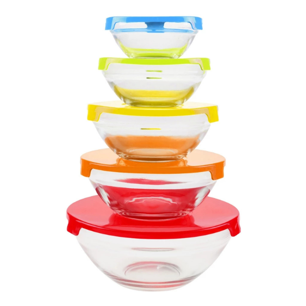 Tigelas De Vidro Com Tampa Plastica Colorida 5 Peças | Shopee Brasil