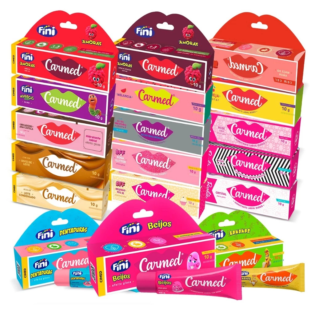 Gloss Hidratante Labial Carmed - Agua de Coco, Hello Kitty, Chocotone, Barbie, Dentadura ...