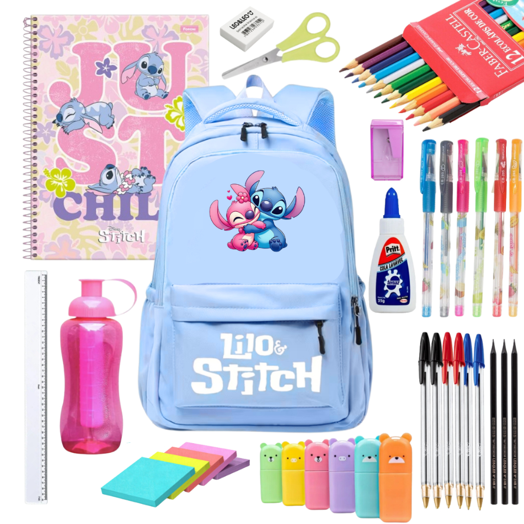 Material Escolar Stitch Faber Castell Mochila Caderno Alta Qualidade ...