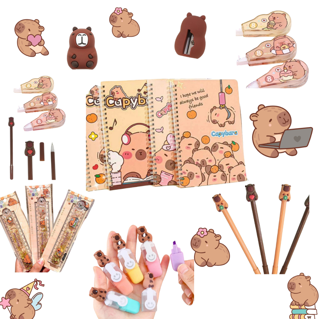 Kit Papelaria caderno itens tema Capivara Super fofa Luxo Estojo 7 ...