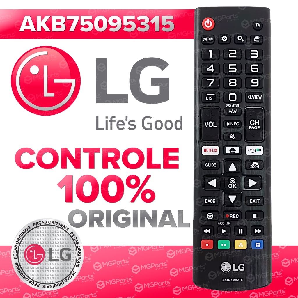 Controle Remoto LG Original Smart Todos os Modelos Universal Para Tv AKB75095315 AKB75675304 ...