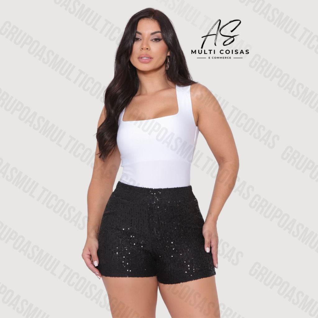 SHORT FEMININO PAETE MUITO BRILHO MODA BALADA FESTA GRINGA PROMOÇÃO ...