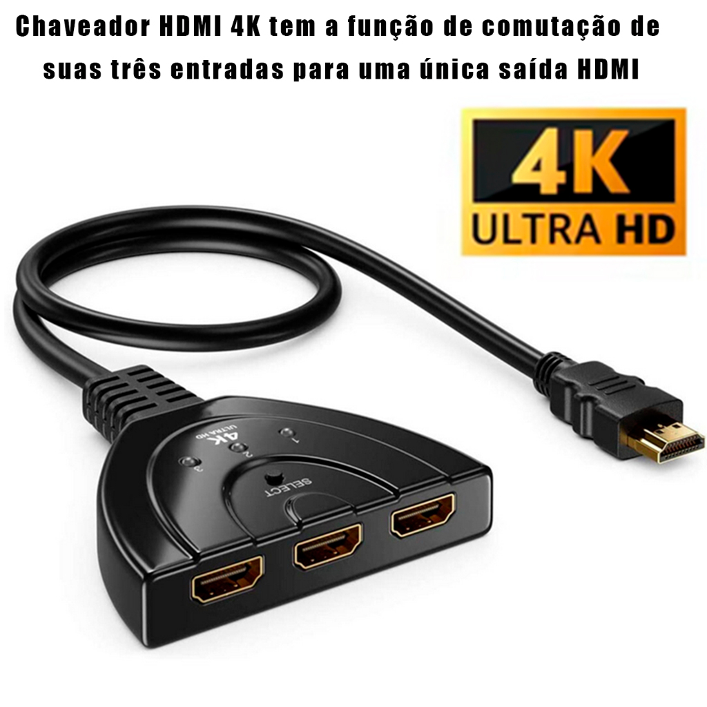Cabo Switch HDMI 4K Chaveador 3 Entradas função de comutação | Shopee ...