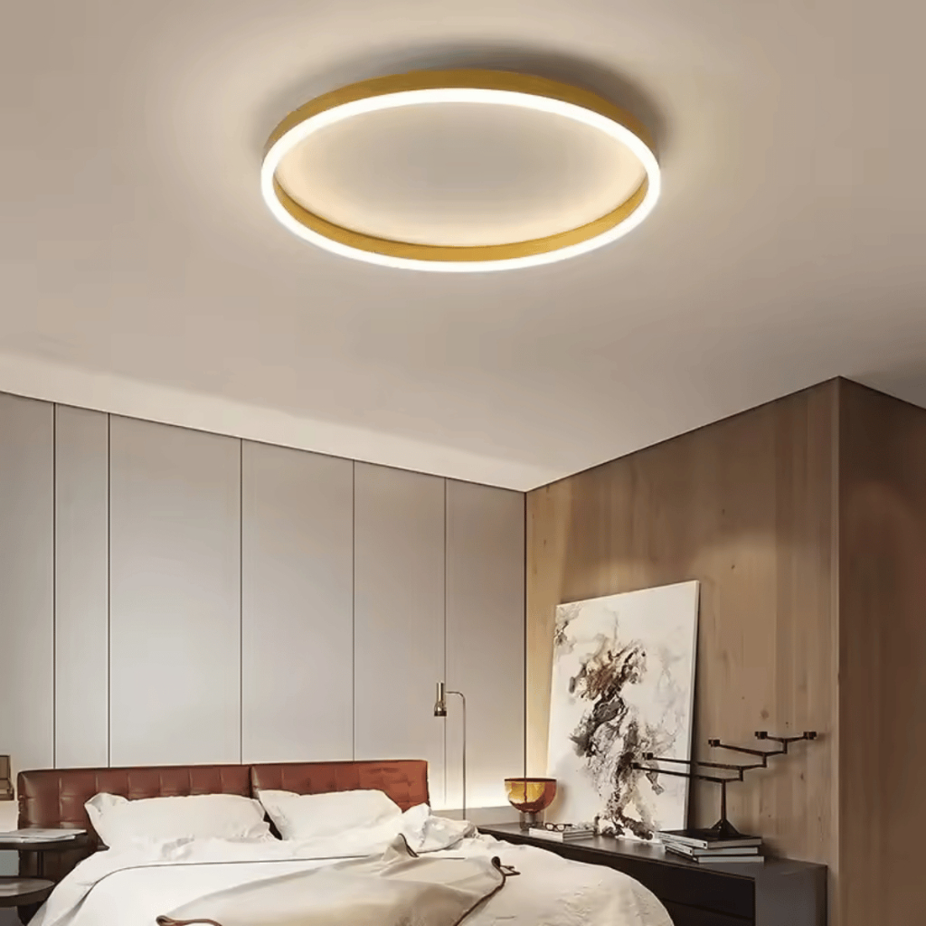 Plafon Sobrepor Dourado Lustre Led Grande 40cm Moderno Luz Amarela 3 ...