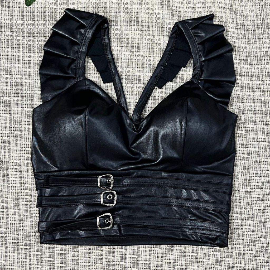 Top cropped feminino de cirrê alça largo com detalhes com bojo,TAMANHO ...